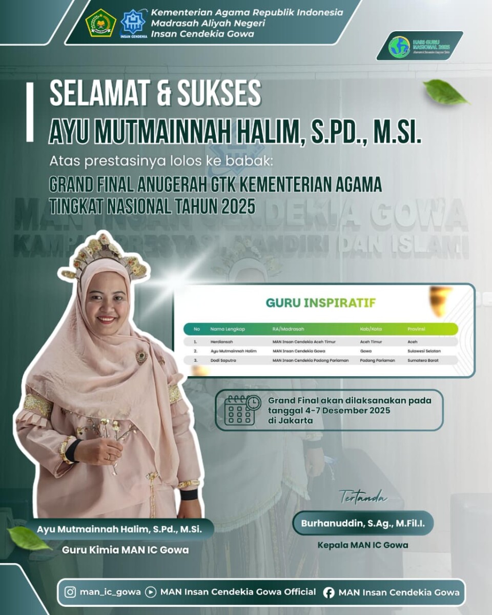 Ayu Mutmainnah Halim, Guru MAN IC Gowa Lolos Finalis Nasional Ajang GTK ...